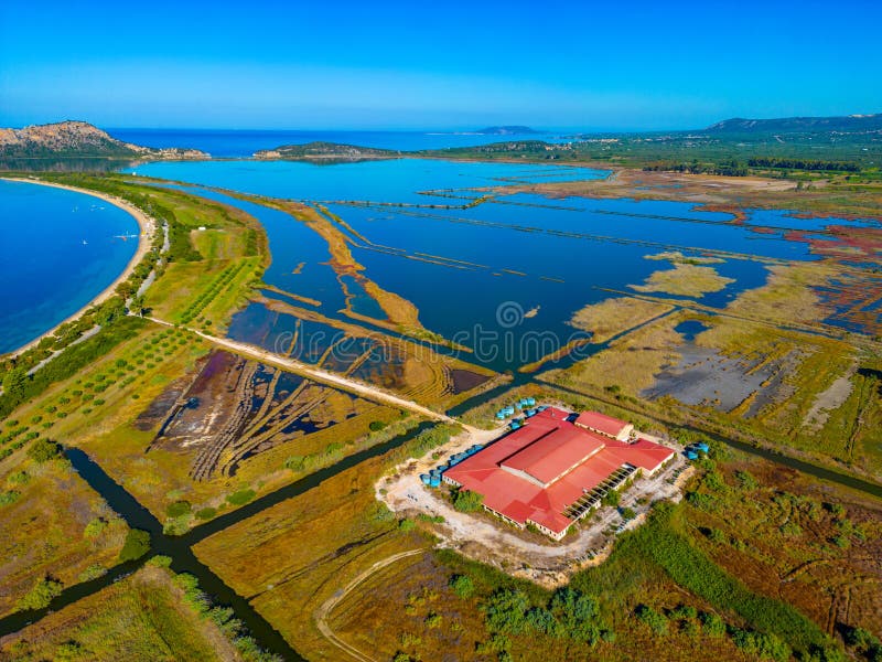 Aerial View of Limni Divari Lagoon in Greece Stock Photo - Image of ...