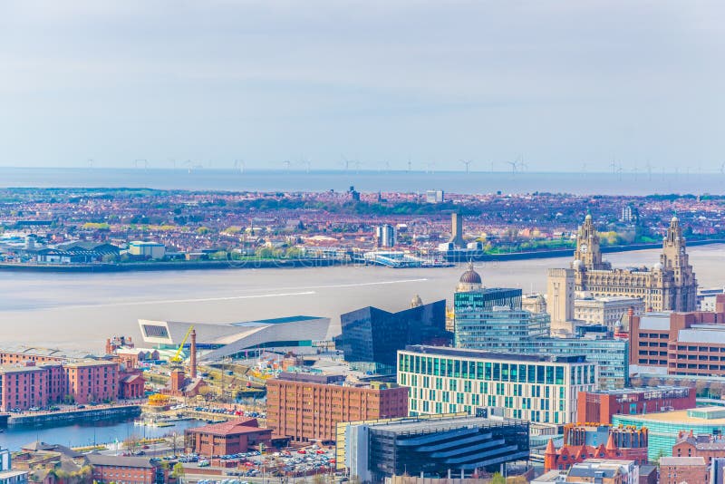 Aerial View of Liverpool Including Three Graces, England Editorial ...