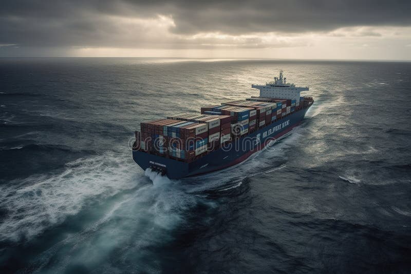 Aerial View of a Loaded Container Cargo Ship As it Speeds Over the ...