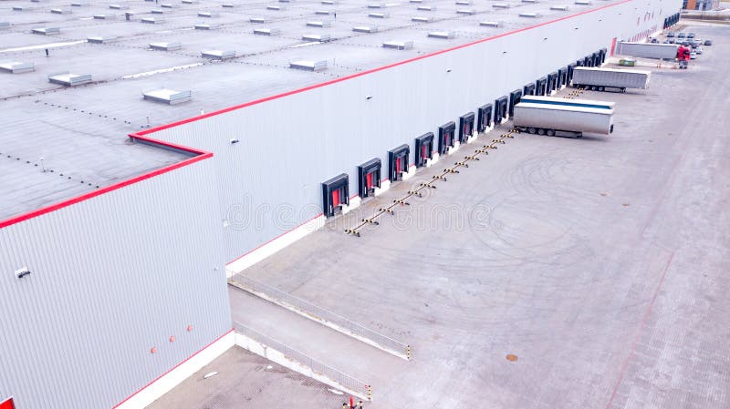 Aerial View on Loading Bays in Distribution Center. Aerial Stock Image ...