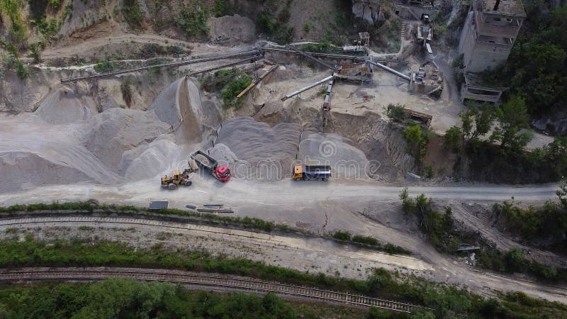 Aerial View of Loading Track with Extracted Stones in Quarry. Process ...