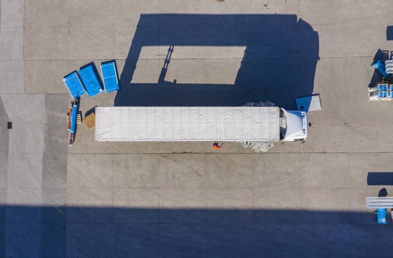 Aerial View of Loading Warehouse with Semi Truck. Aerial Stock Photo ...