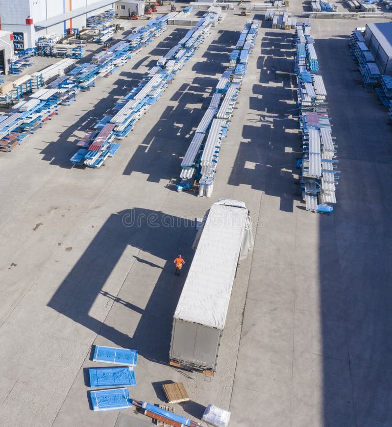 Aerial View of Loading Warehouse with Semi Truck. Aerial Stock Photo ...