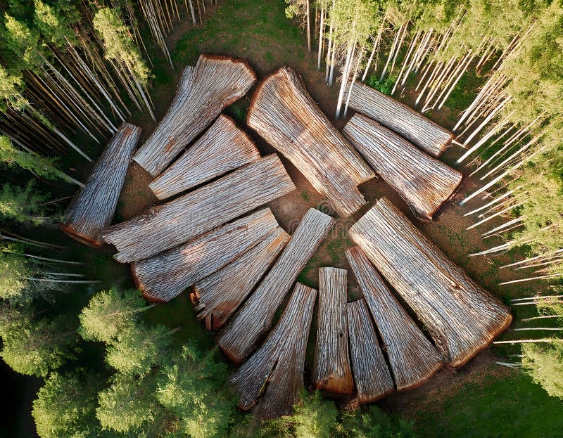 Aerial View of Log Pattern in Forest Stock Illustration - Illustration ...