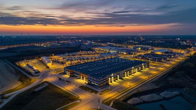 Aerial View of the Logistics Center in the Evening . Generative Ai ...