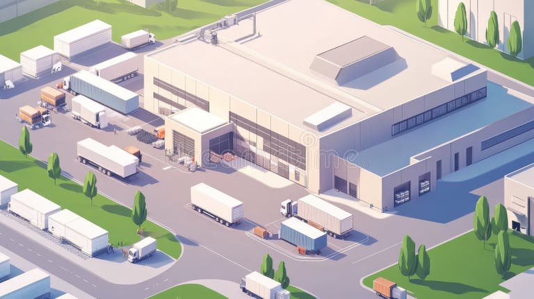 Aerial View of a Logistics Facility with Trucks and Loading Areas Stock ...