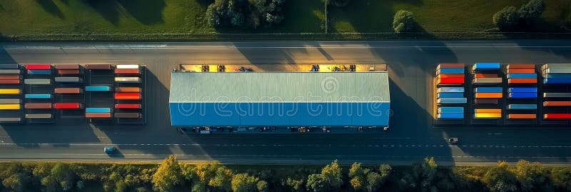 Aerial View of a Logistics Hub Warehouse with Colorful Storage ...