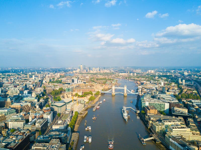 Aerial View of London with the Thames River and Tower Bridge Stock ...