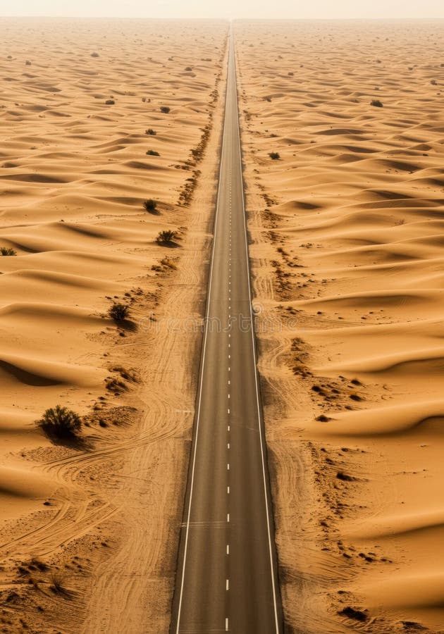 Aerial View of a Long Road through a Vast Desert Landscape Stock Photo ...