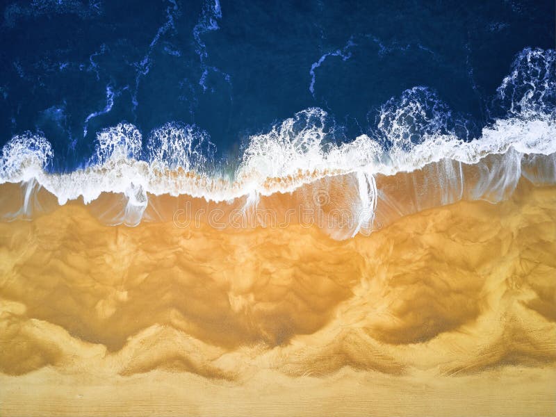 Aerial View Looking Down on a Beach. Deep Blue Waves and Beach Stock ...