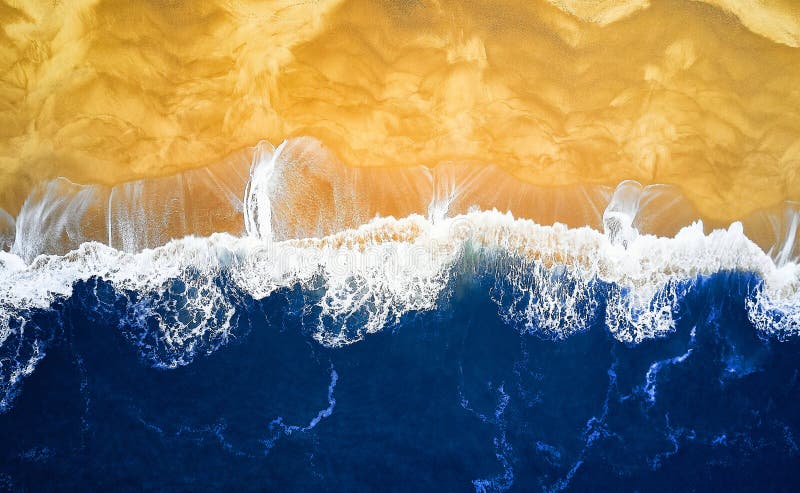 Aerial View Looking Down on a Beach. Deep Blue Waves and Beach Stock ...