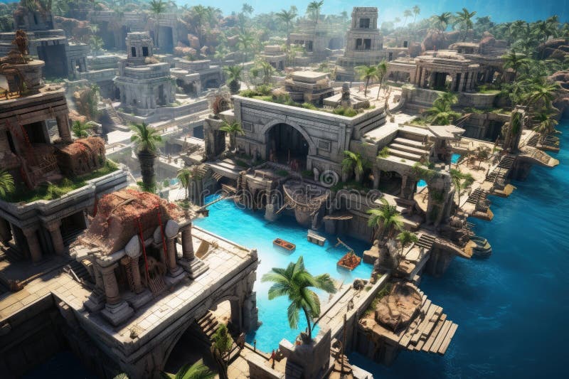 Aerial View of the Lost Island of an Ancient Forgotten City Stock ...