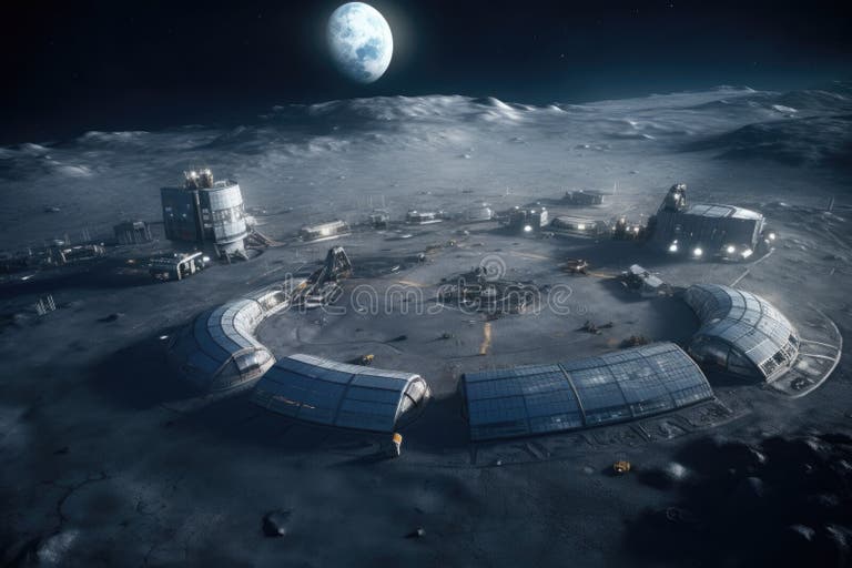 Aerial View of a Lunar Base with Interconnected Modules Stock ...