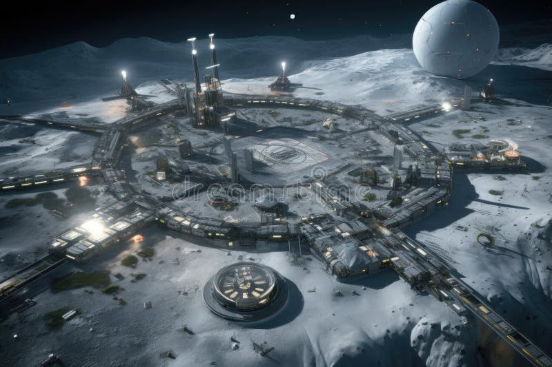 Aerial View of a Lunar Base with Interconnected Modules Stock ...
