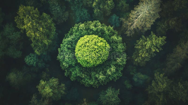 Aerial View of Lush Forest with Central Circular Tree Canopy Stock Illustration - Illustration ...