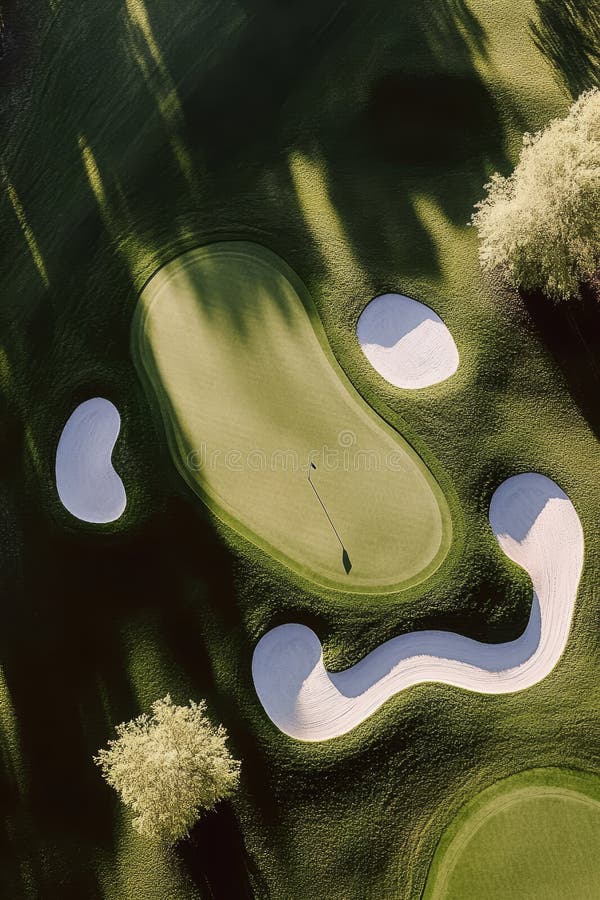 Aerial View of a Lush Golf Course with Greenery, Trees, Sand Traps, and ...