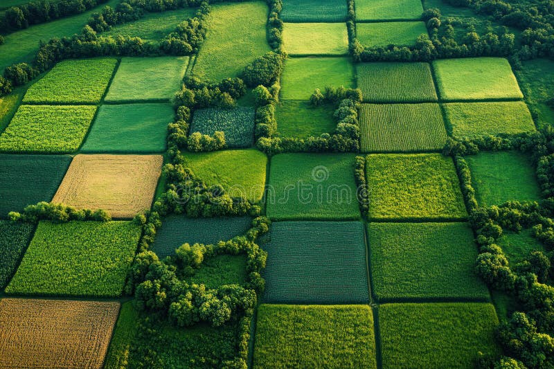 Aerial View of Lush Green Crop Fields with Diverse Textures and ...