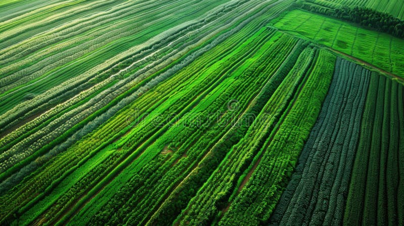 Aerial View of Lush Green Farmland with Rows of Crops Stock Photo ...