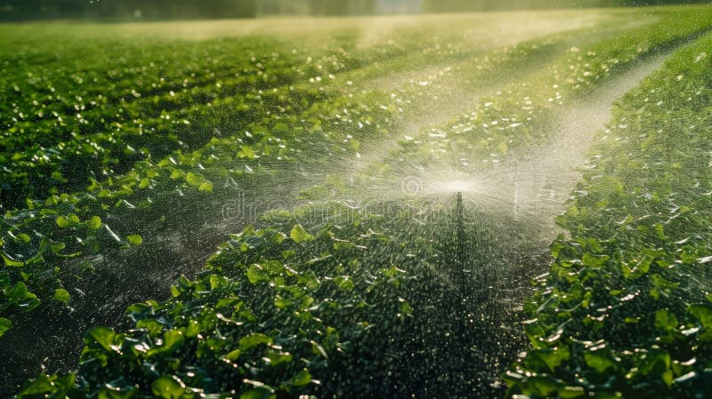 An Aerial View of a Lush Green Field Being Watered Using a Precision ...