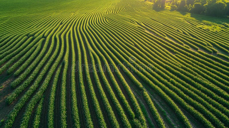 Aerial View of a Lush Green Field with Rows of Crops Stock Illustration ...