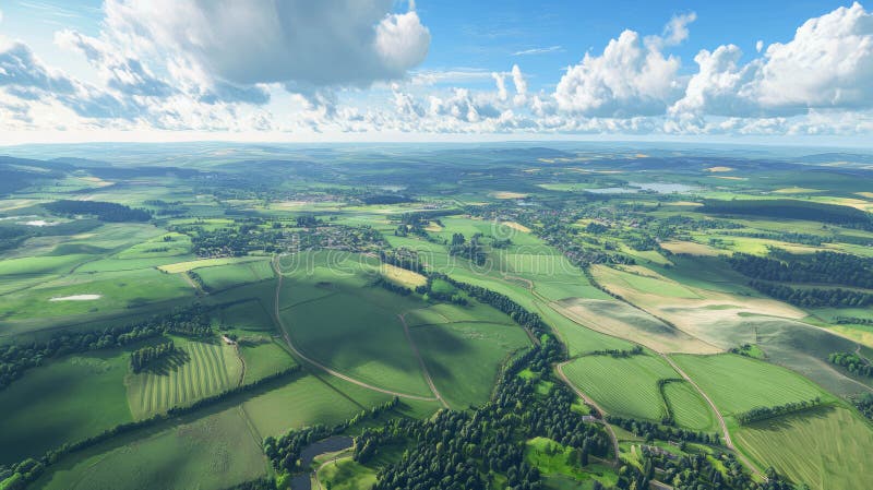 Aerial View of Lush Green Fields with Dramatic Sky Scenery Stock Image ...