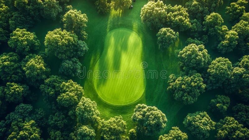 Aerial View of a Lush Green Golf Course Surrounded by Trees, Casting ...