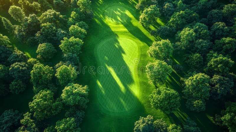 Aerial View of a Lush Green Golf Course Surrounded by Trees, Casting ...