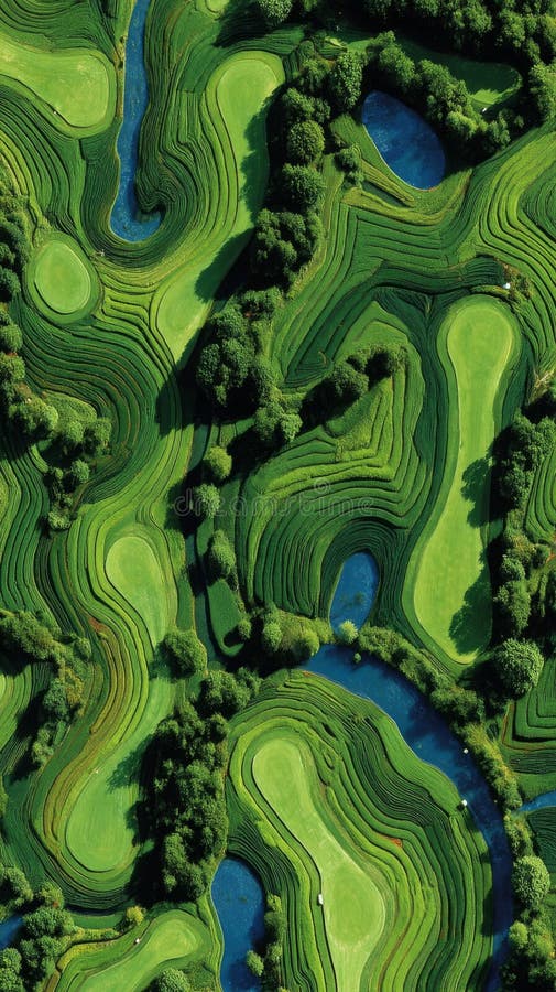 Aerial View of a Lush Green Golf Course with Winding Waterways Stock ...