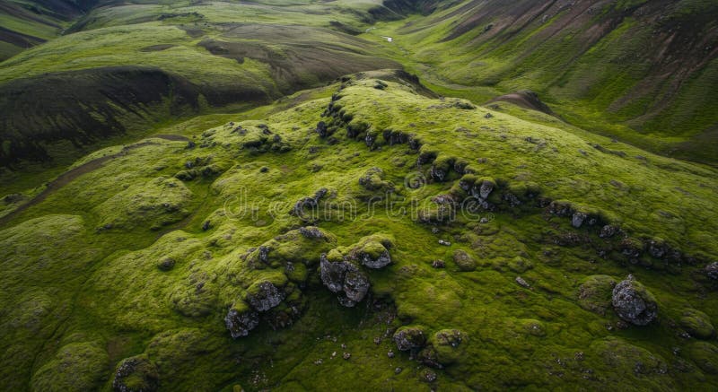 Aerial View of Lush Green Hillside with Rocks Stock Illustration ...