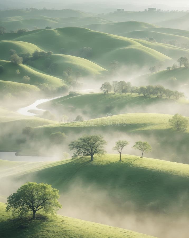Aerial View of Lush Green Landscapes with Diffused Light Stock Photo ...