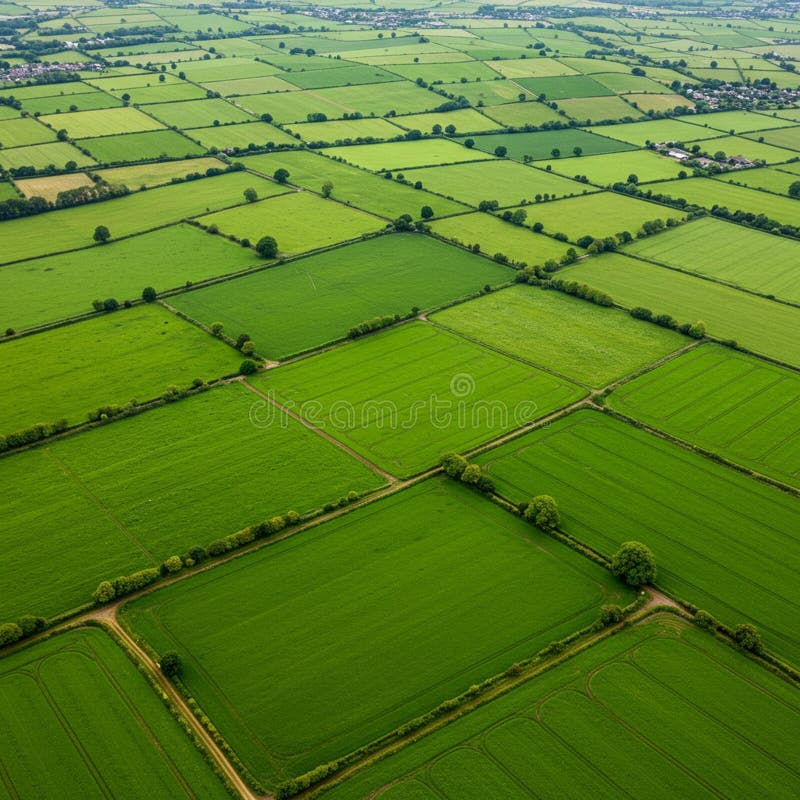 Aerial View of Lush, Green Patchwork Fields in a Rural Landscape ...
