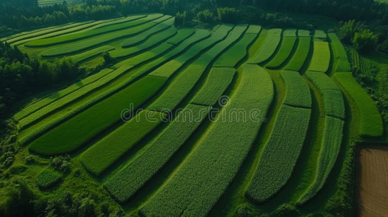 Aerial View of Lush Green Rice Terraces in Rolling Hills Stock ...