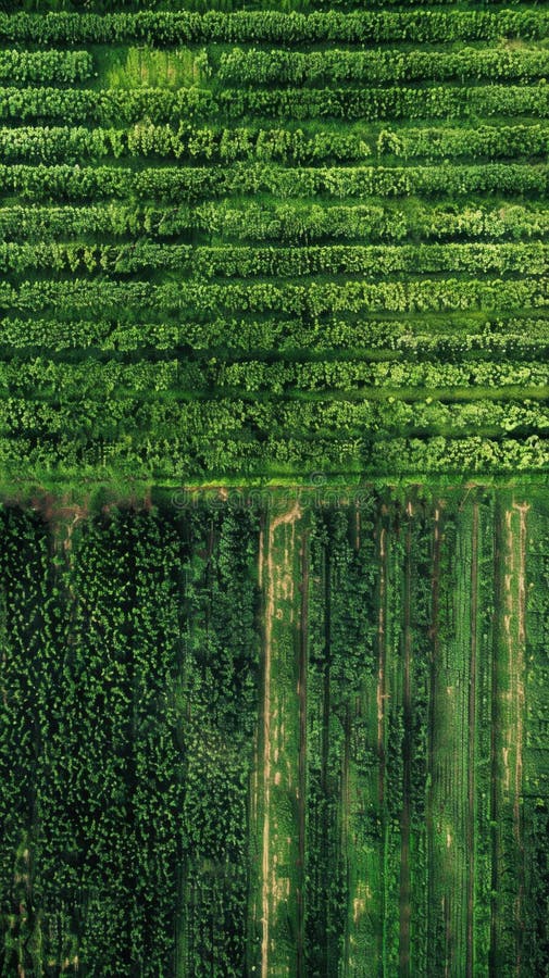 Aerial View of Lush Green Rows of Trees Stock Image - Image of greenery ...