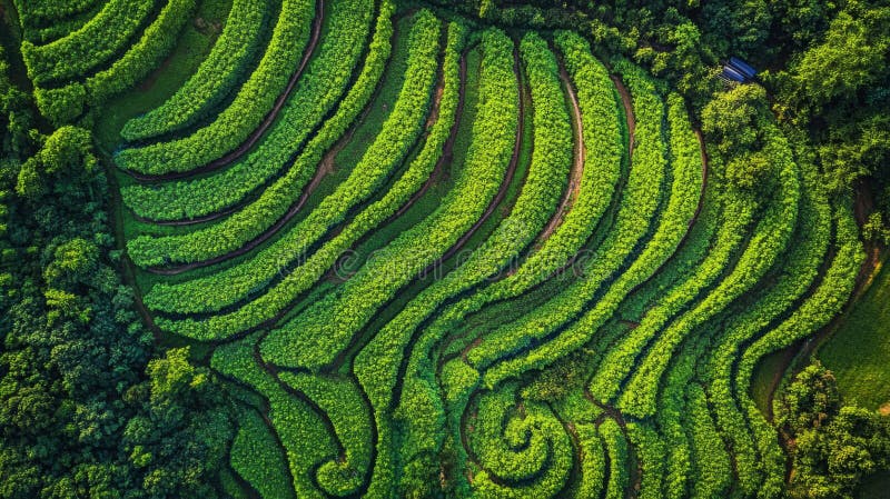 Aerial View of Lush Green Terraced Fields Stock Illustration ...
