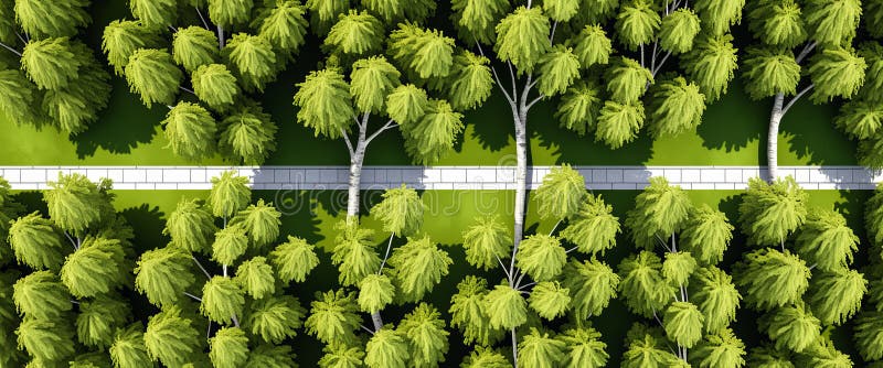 Aerial View of Lush Green Trees Lining a White Paved Path Stock Image ...