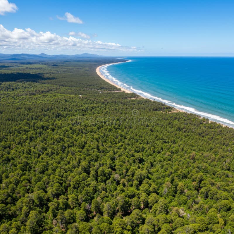 Aerial View of Lush Tropical Coastline with Blue Ocean Stock ...