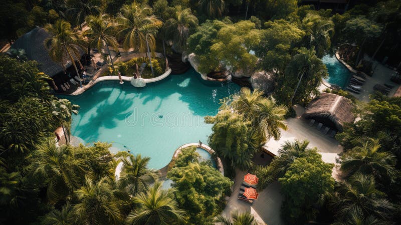 Aerial View of a Luxurious Modern Oasis in a Tropical Jungle Stock ...