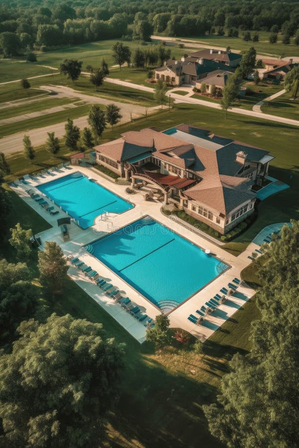 Aerial View of a Luxury Mansion with a Large Pool Stock Illustration ...