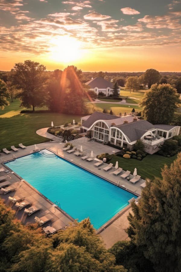Aerial View of a Luxury Mansion with a Large Pool Stock Illustration ...