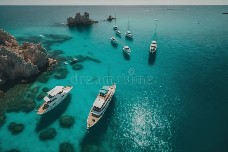 Aerial View of Luxury Yachts in Turquoise Water Stock Illustration ... Aerial View of Luxury Yachts in Turquoise Water Stock Illustration ...