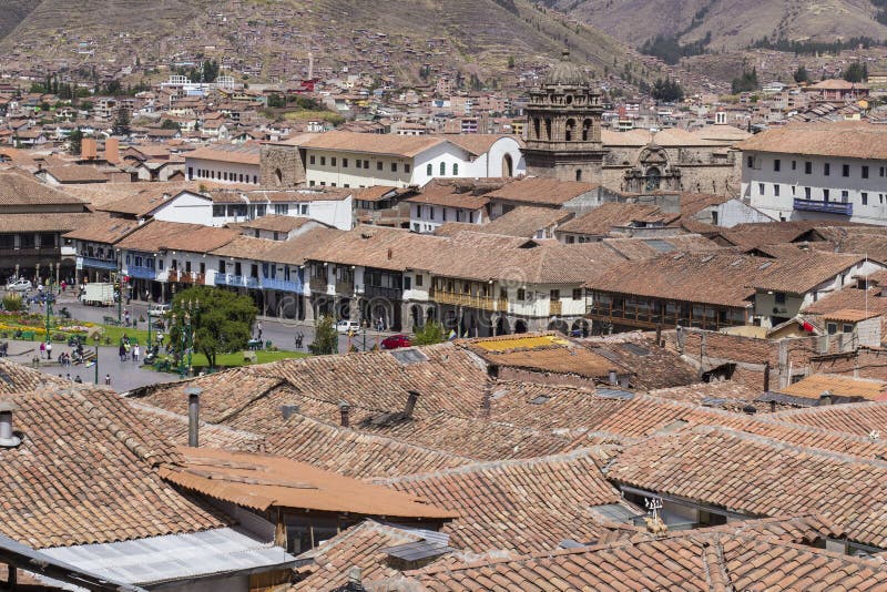 Aerial View of the Main Square in the Capital of Incas, Cusco, P Stock ...