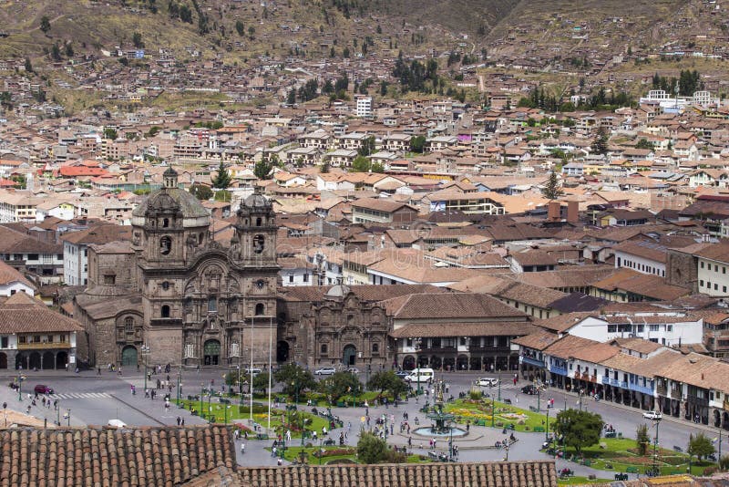 Aerial View of the Main Square in the Capital of Incas, Cusco, P Stock ...