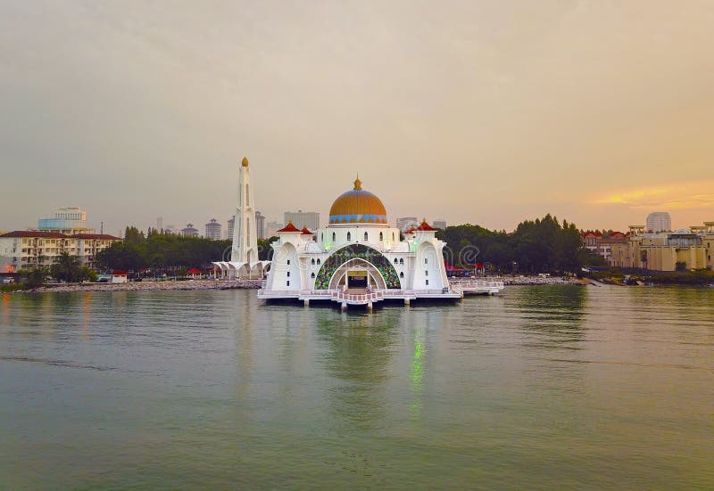 Aerial View of Majestic Malacca Straits Mosque during Sunset Stock ... Aerial View of Majestic Malacca Straits Mosque during Sunset Stock ...