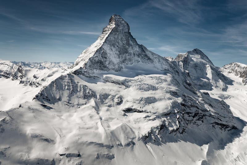 Aerial View of Majestic Matterhorn Mountain in Front of a Blue Sky ... Aerial View of Majestic Matterhorn Mountain in Front of a Blue Sky ...