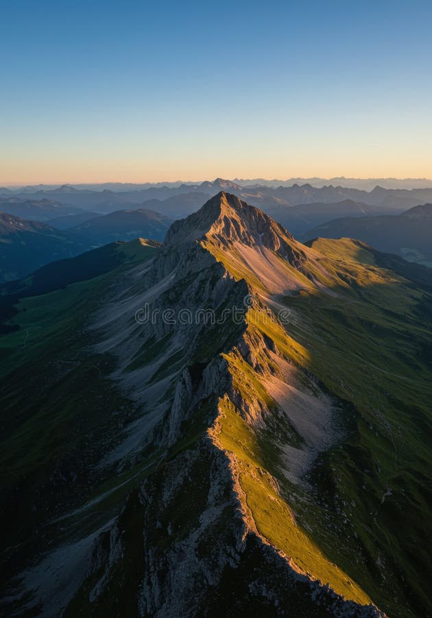 Aerial View of Majestic Mountain Ridge at Sunrise Stock Image - Image ...