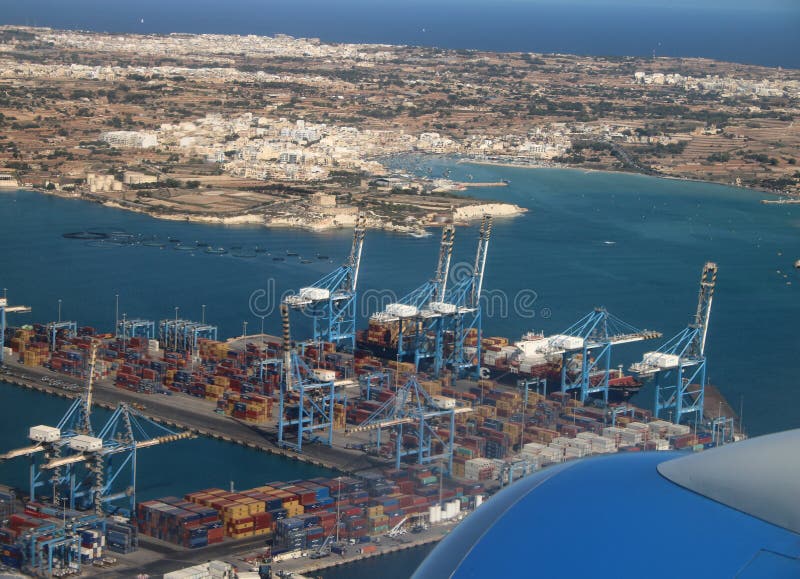Aerial View Malta Freeport, Cranes, Containers Stock Image - Image of ...