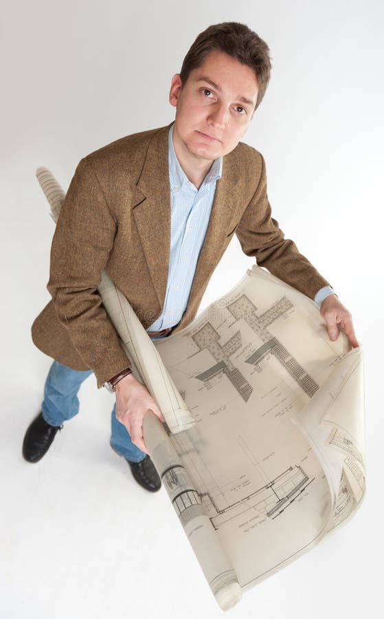 Aerial View of Man with Plans Stock Photo - Image of vest, hold: 50373582