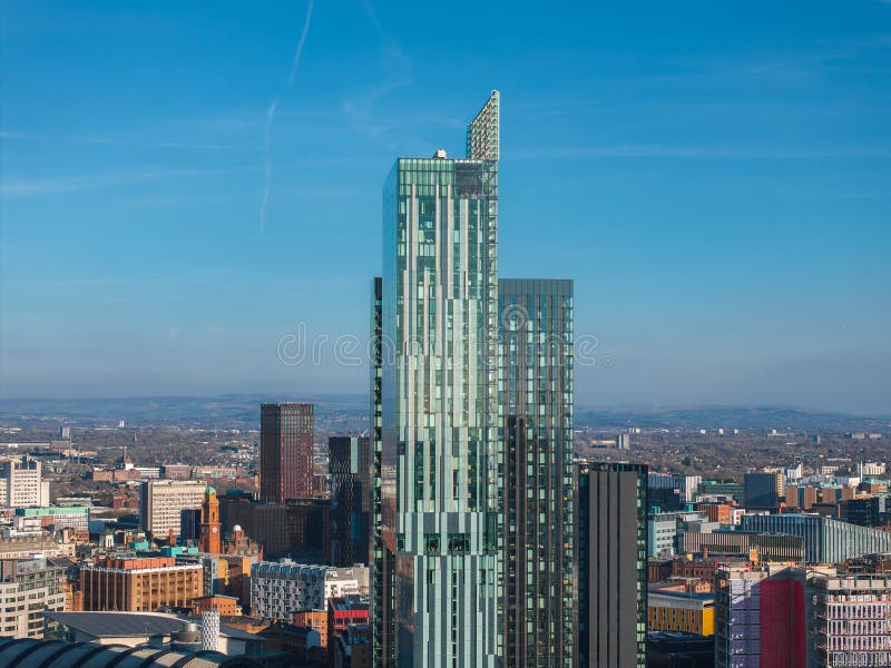 Aerial View of Manchester, UK, Featuring Modern Skyscraper and ...