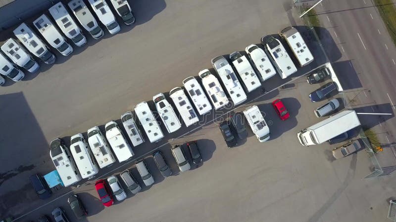Aerial View of Many Camper Vans on a Parking Lot. Stock Footage - Video ...