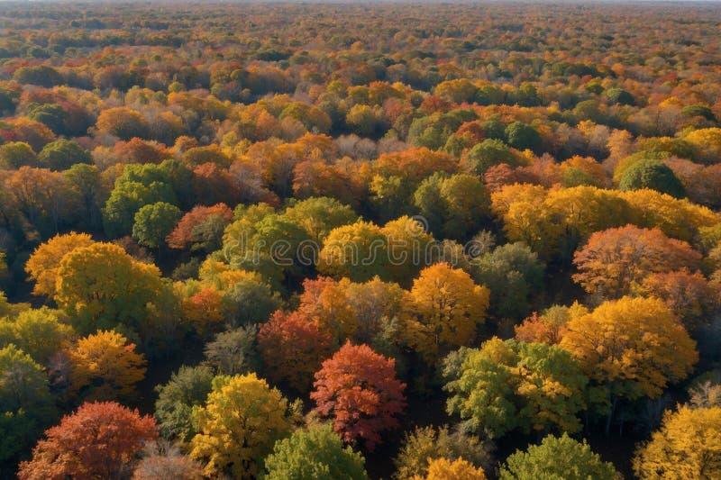 Aerial View of a Maple Tree Forest in Middle Forest, in Autumn Stock ...